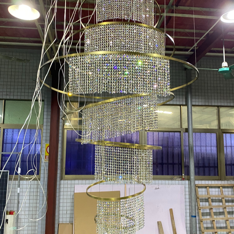 Luxury Custom Project Impressive Gold Metal Crystal Chandelier in Hall ...