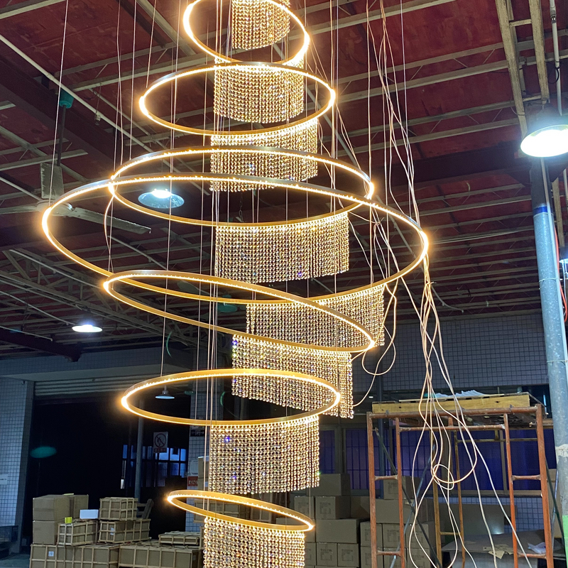 Luxury Custom Project Impressive Gold Metal Crystal Chandelier in Hall ...